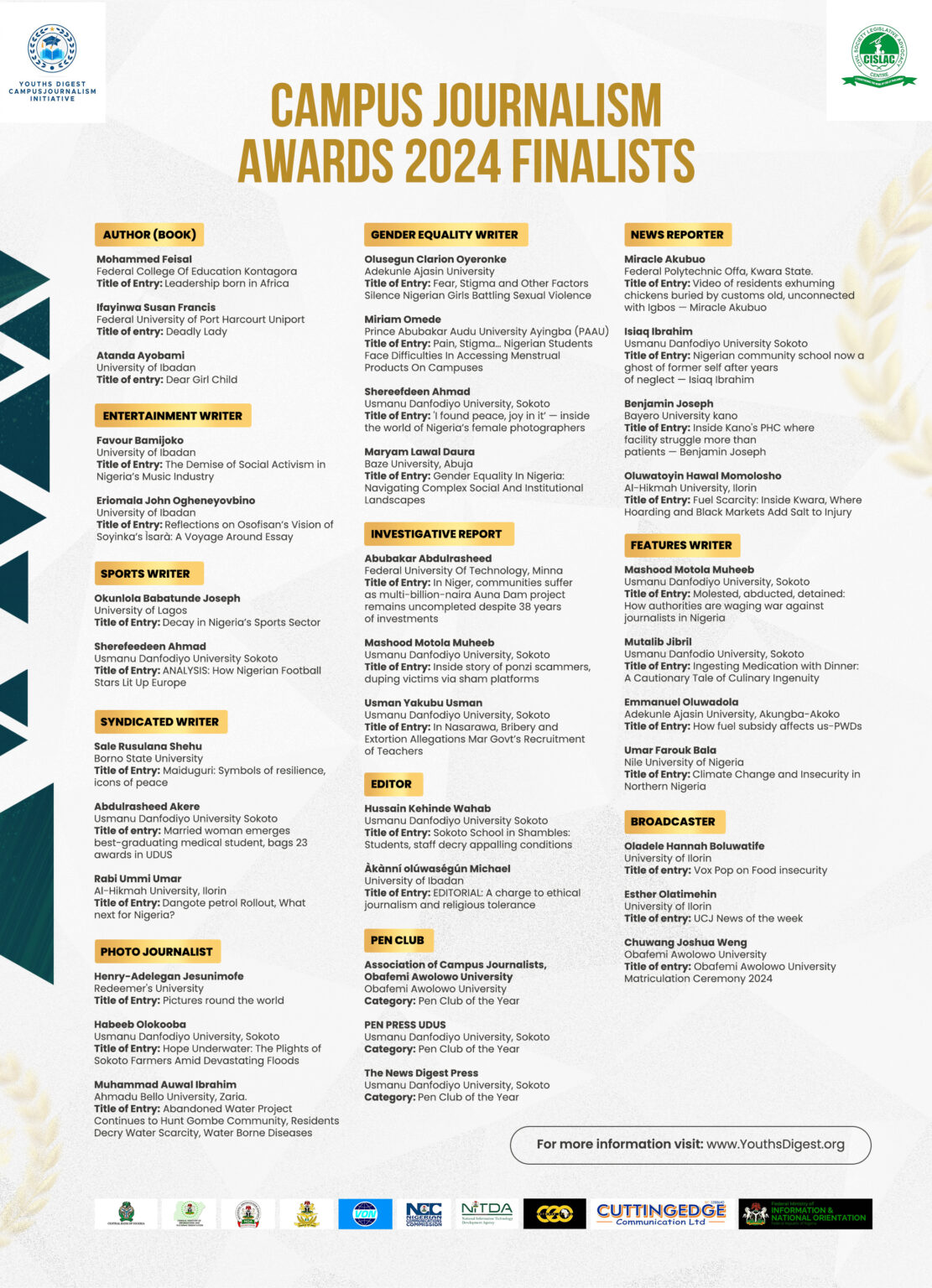 YOUTHS DIGEST ANNOUNCES FINALISTS FOR 2024 CAMPUS JOURNALISM AWARDS ...